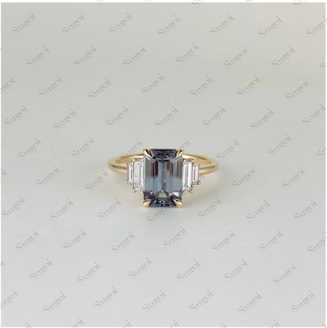 Emerald Cut Grey Spinel Ring, Grey Spinel Engagement Ring, Prong ...