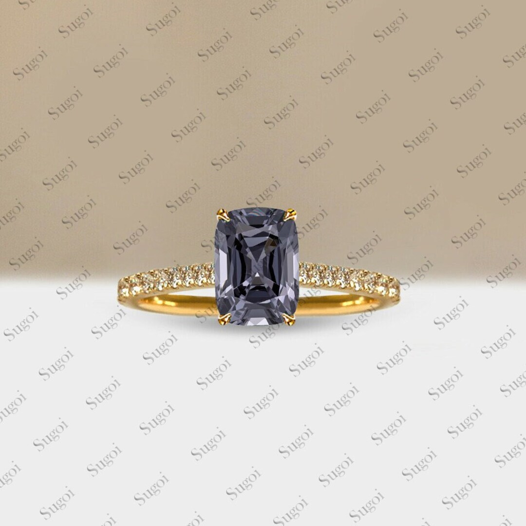 Grey Spinel Ring, Grey Spinel Engagement Ring, 2 Carats Cushion Cut ...