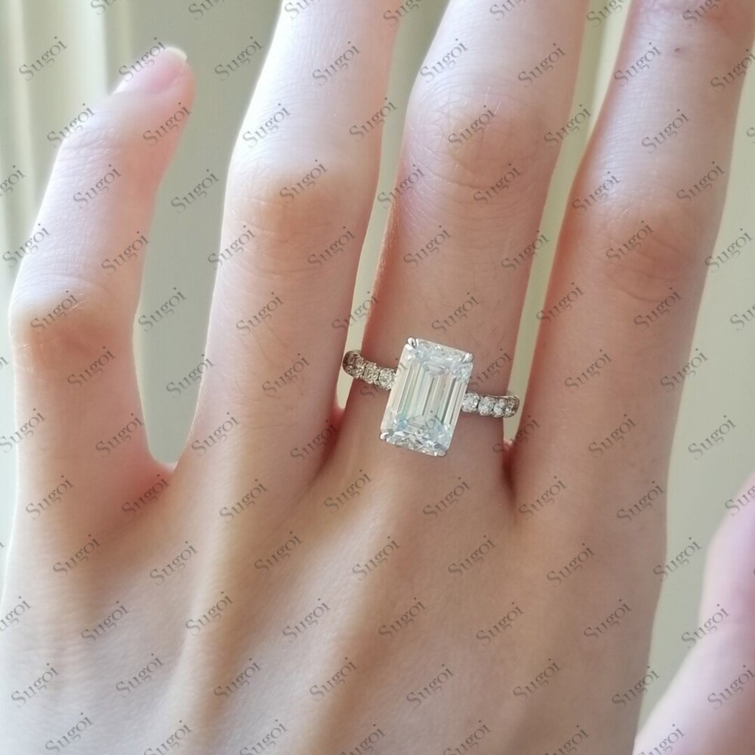 3ct Emerald Cut Diamond Wedding Ring, Solitaire Certified Lab Diamond ...