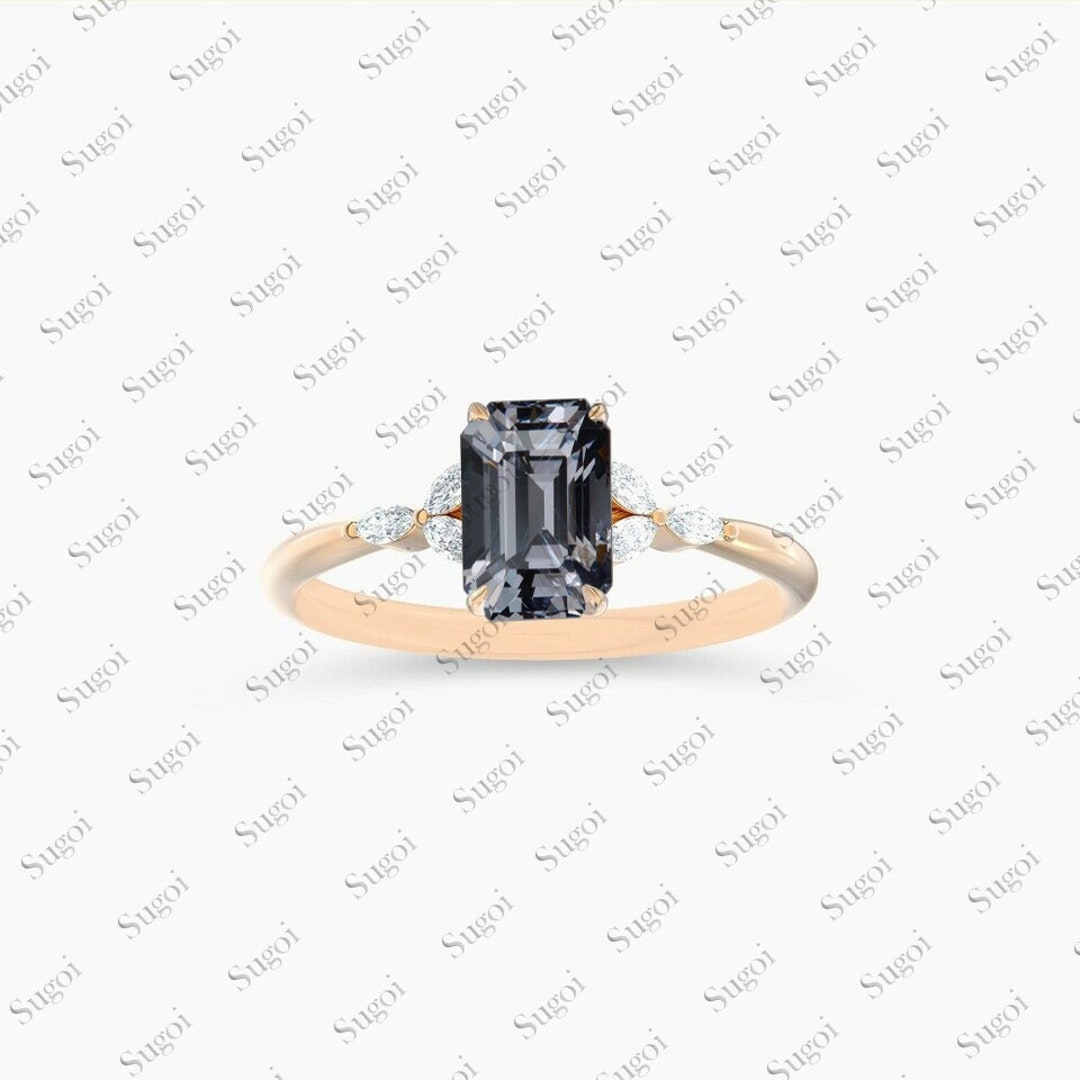 Radiant Cut Grey Spinel Ring, Grey Spinel Engagement Ring, Diamond ...