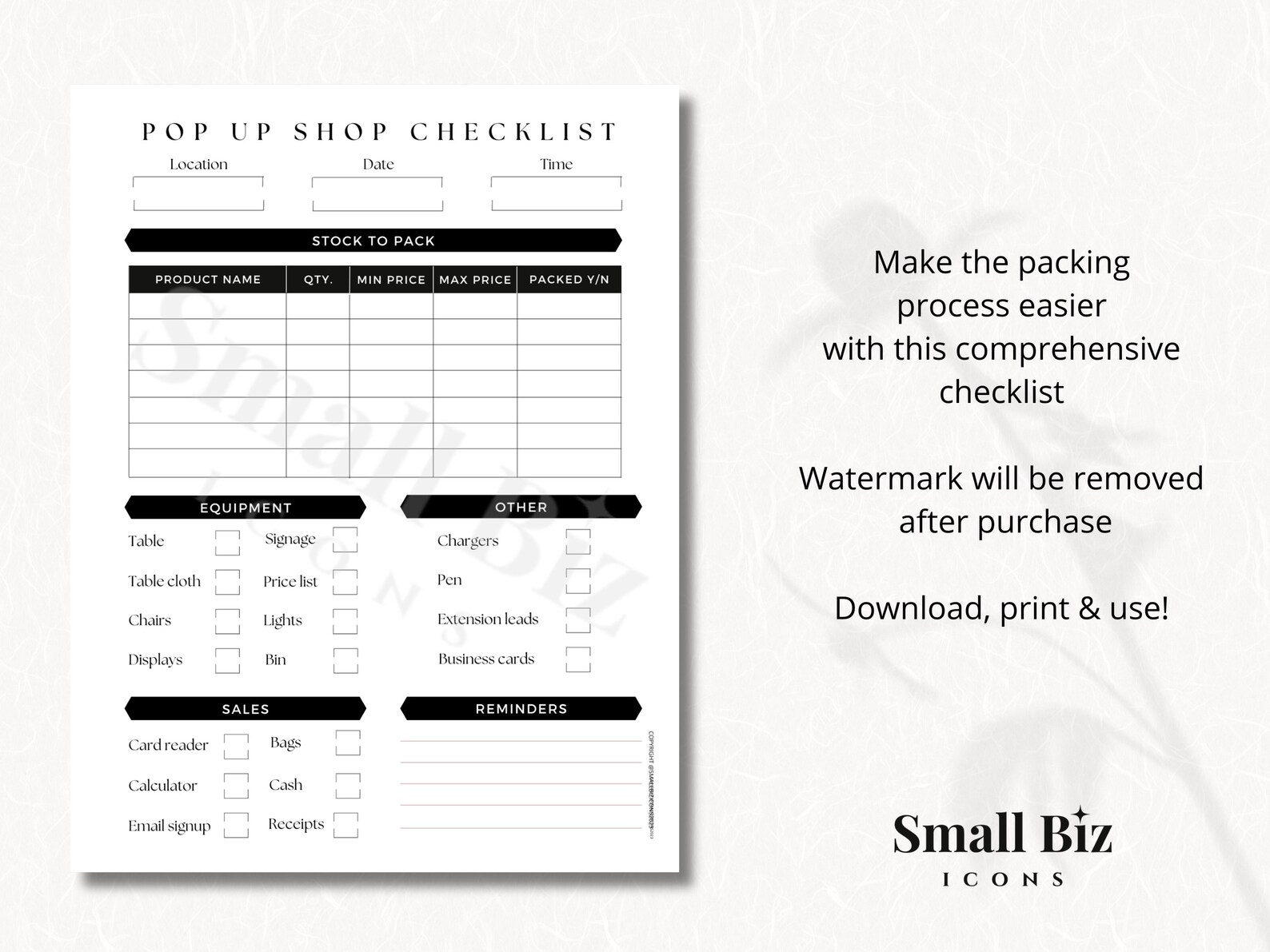 Pop up Shop Checklist Maker Market Checklist Craft Fair Checklist ...