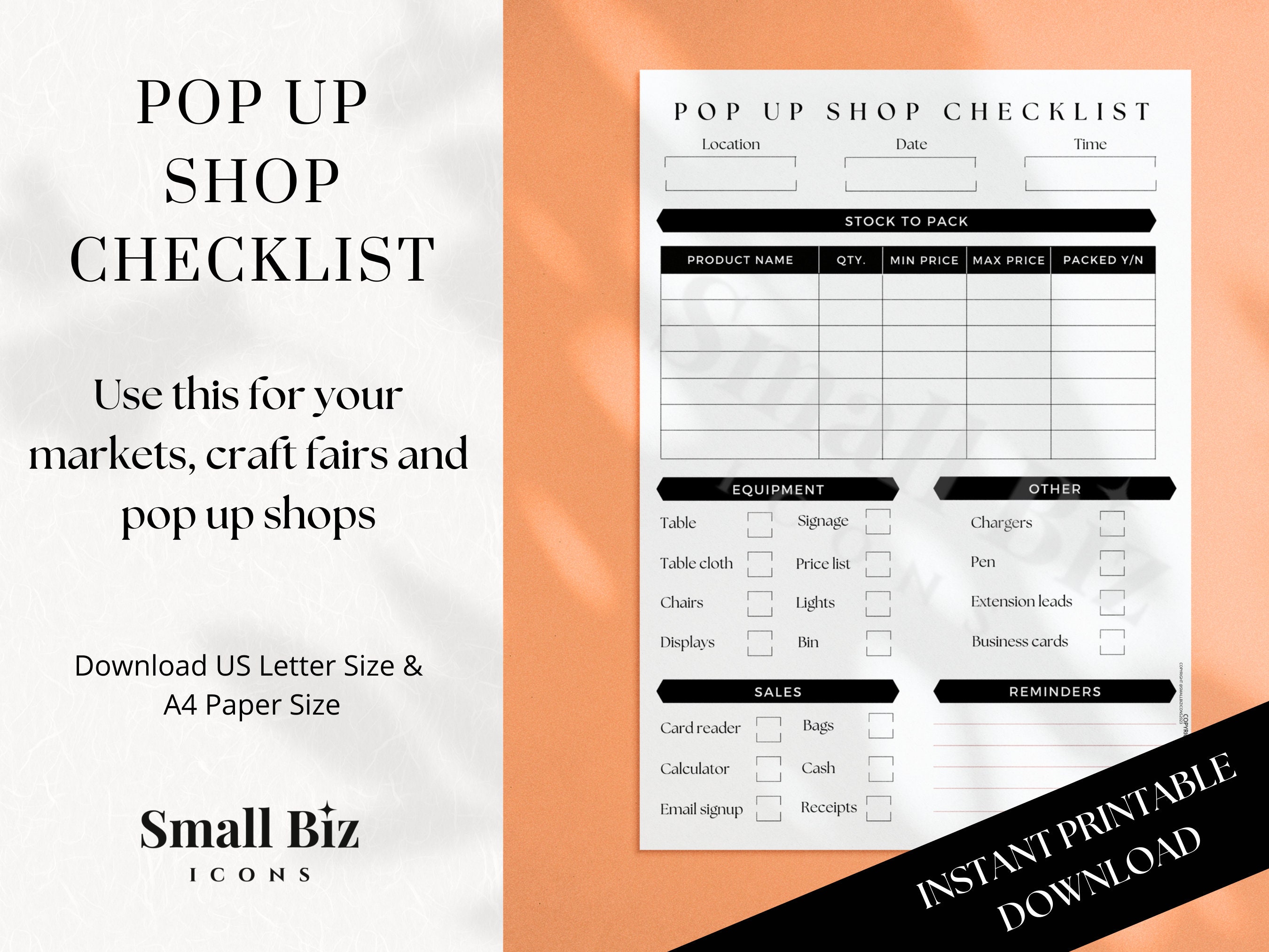 Pop up Shop Checklist Maker Market Checklist Craft Fair Checklist ...