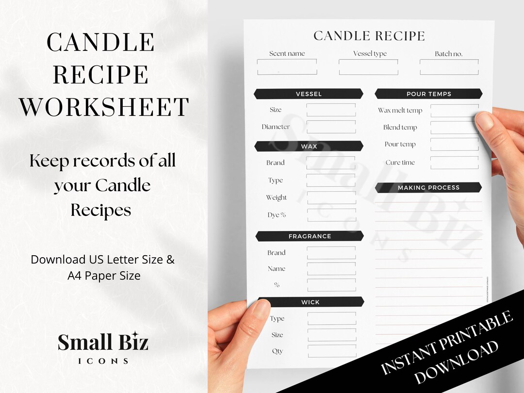 Candle Recipe Worksheet Candle Business Candle Recipe Candle Notes ...