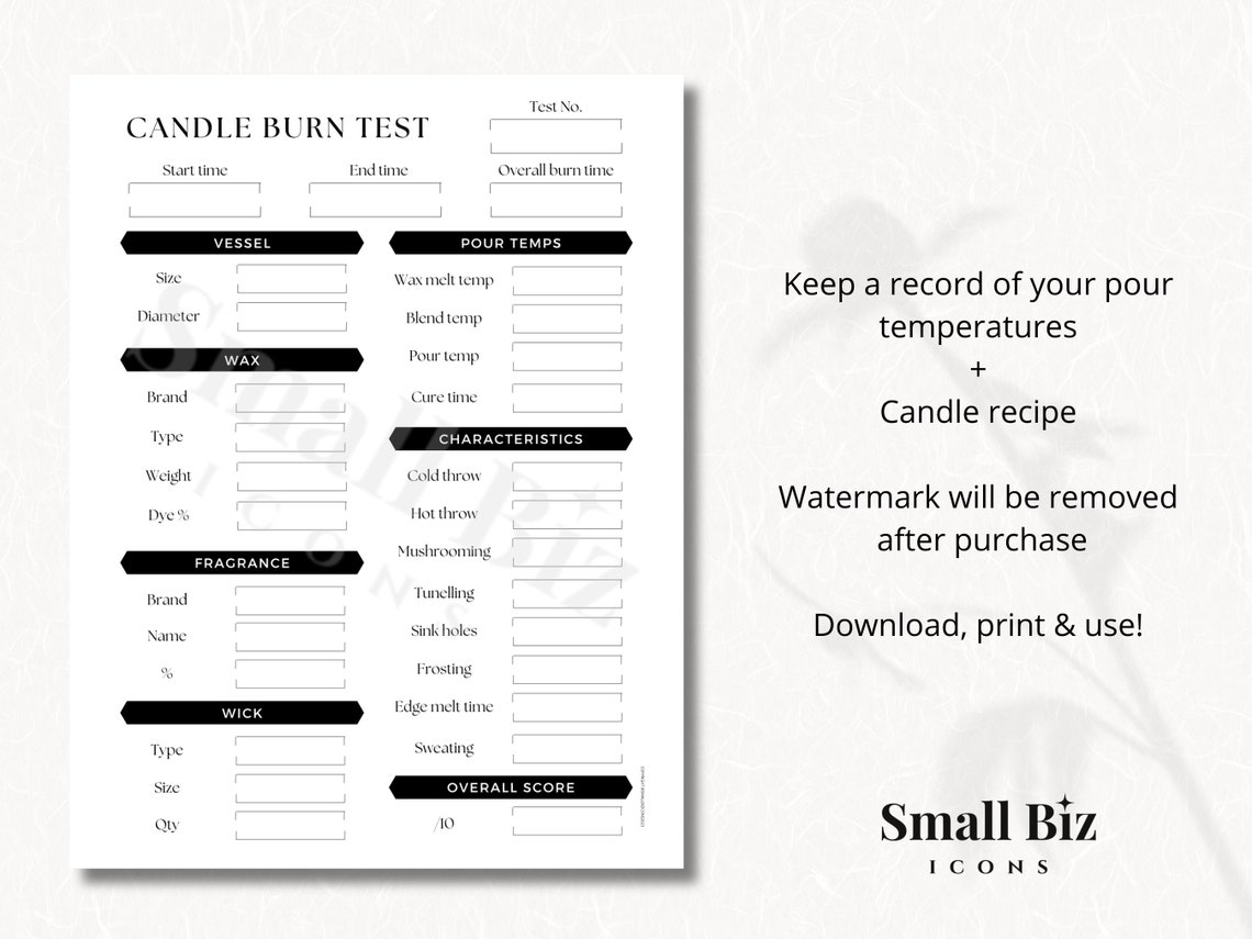 Candle Testing Worksheet Candle Testing Candle Business Template Candle ...