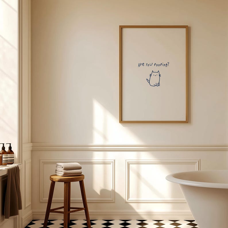 Funny Cat Poster: Are You Pooping Modern Bathroom Wall Art, Toilet ...
