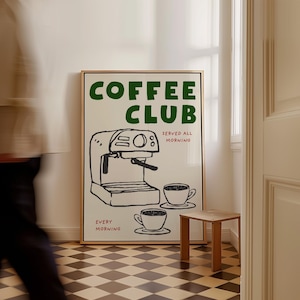 Coffee Club Art Print Kitchen Poster, Retro Kitchen Wall Art PRINTABLE ...