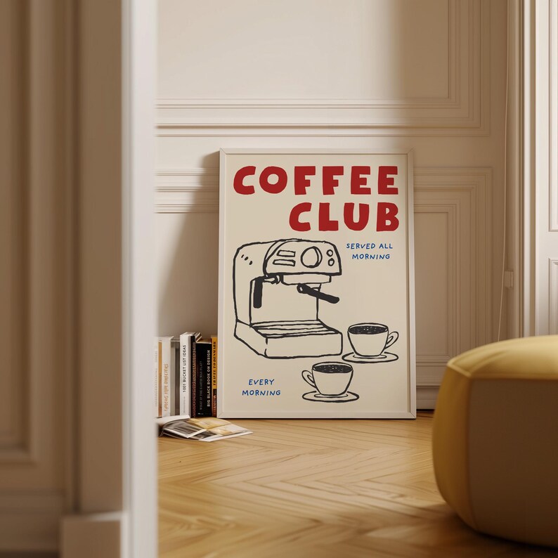Coffee Club Art Print Kitchen Poster, Retro Kitchen Wall Art PRINTABLE ...