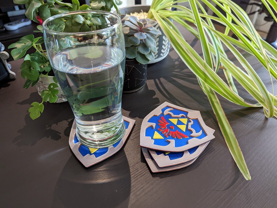 3D Printed Zelda Hylian Shield Coasters Ocarina of Time Inspired Unique ...