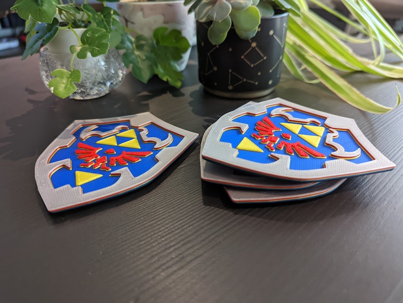 3D Printed Zelda Hylian Shield Coasters Ocarina of Time Inspired Unique ...