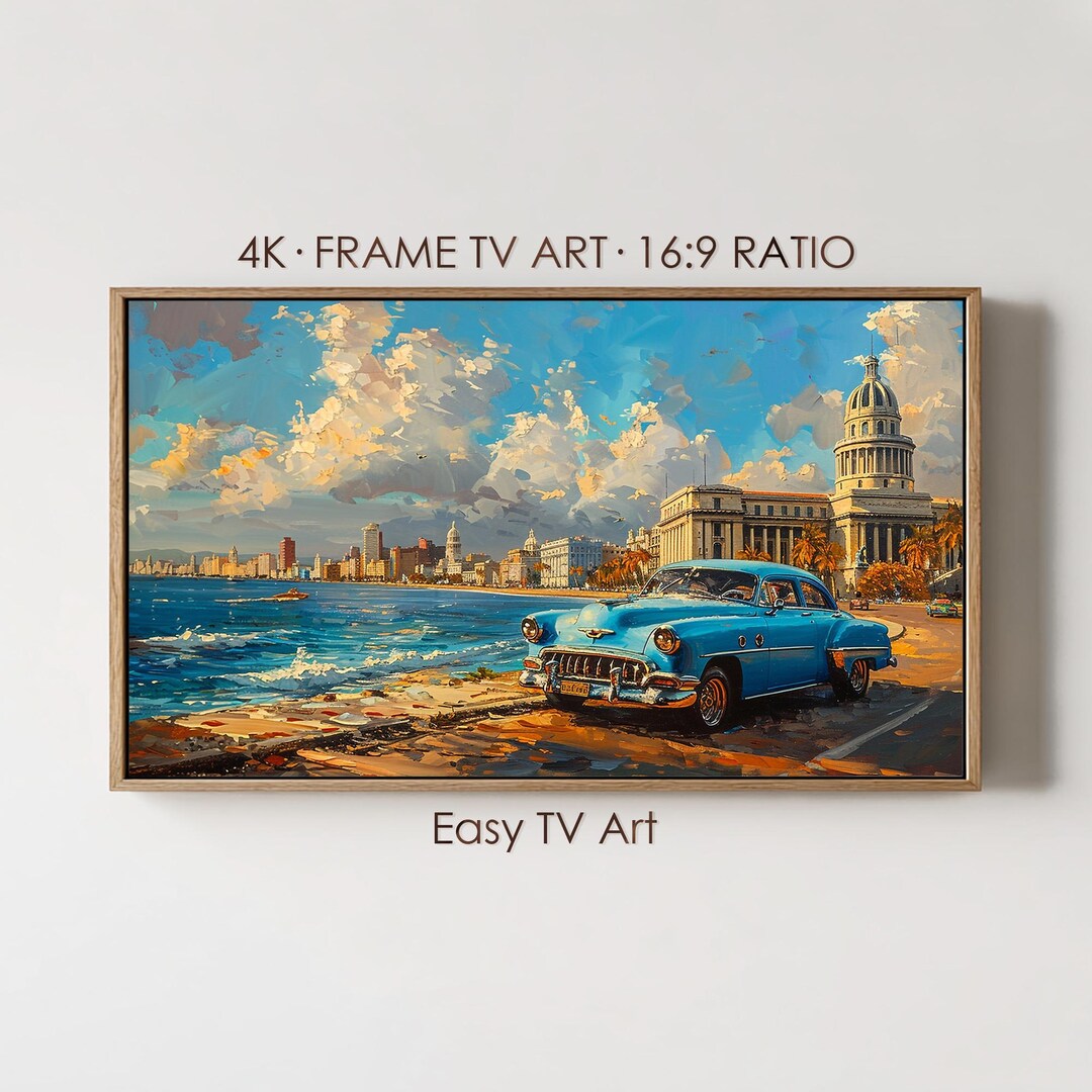 Cuba Frame TV Art, Havana Cityscape With Classic Car, Digital Download ...