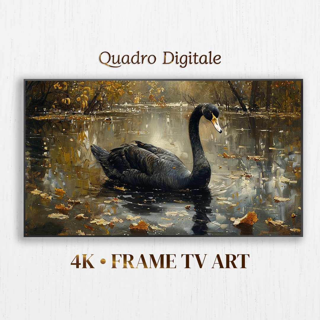 Swan Frame TV Art, Hisense Canvas TV, Vintage Black Swan in Pond, Fall ...