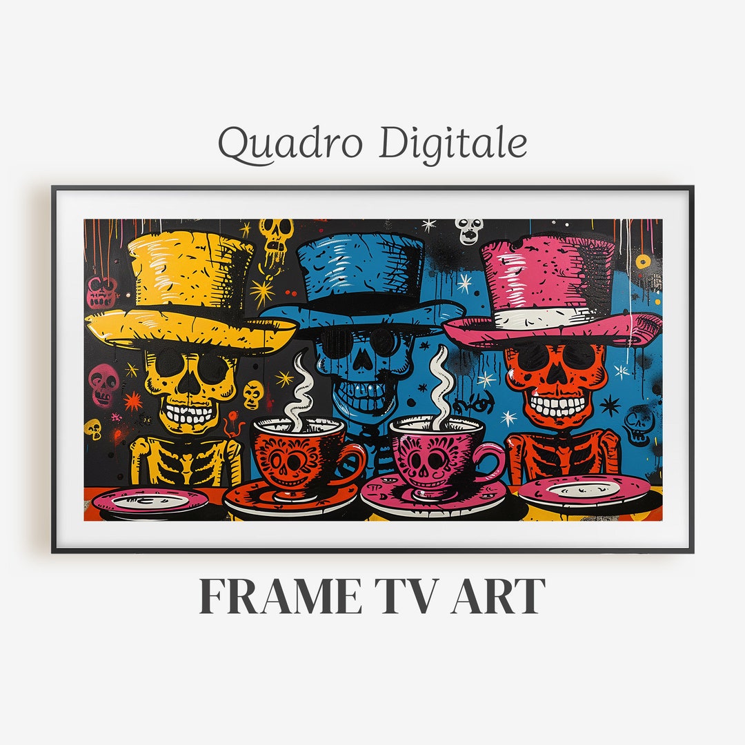 Frame TV Art, Colorful Calavera Sugar Skull Tea Party, Dia De Los ...