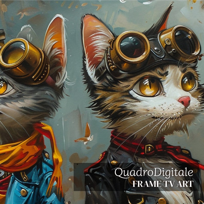 Frame TV Fan Art, Steampunk Cats Surrealism Whimsical TV Art for ...