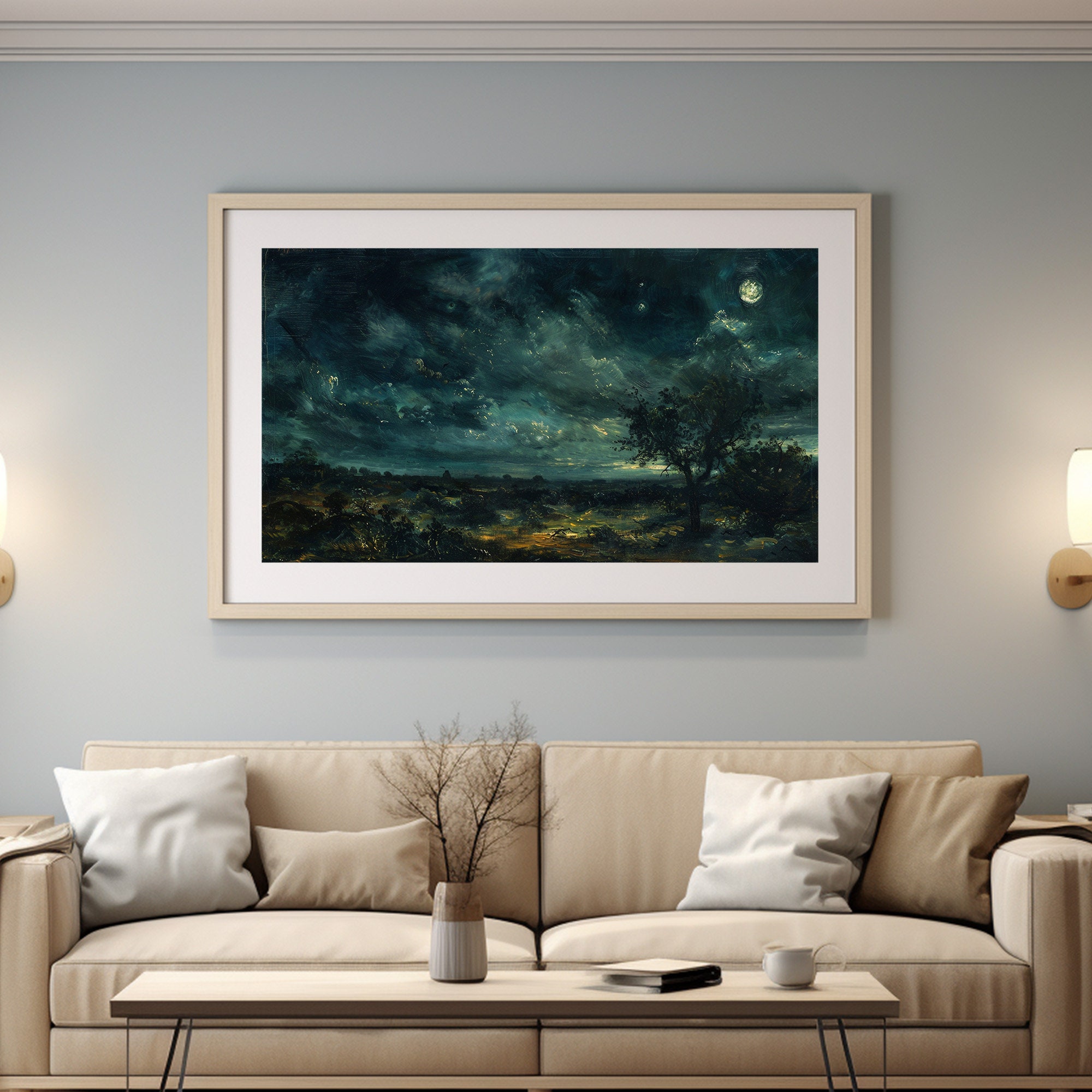 Frame TV Art, Hisense Canvas TV Dark Forest, Dark Night Landscape Art ...
