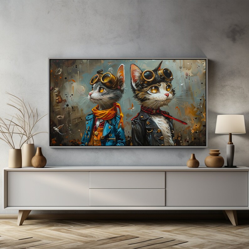 Frame TV Fan Art, Steampunk Cats Surrealism Whimsical TV Art for ...