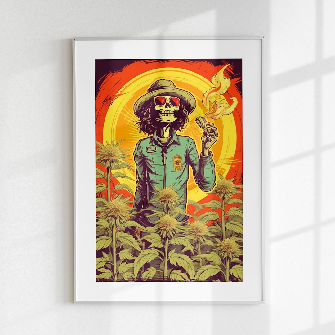 Weed Vintage Wall Art Skeleton Smoking Weed Retro Prints Man - Etsy