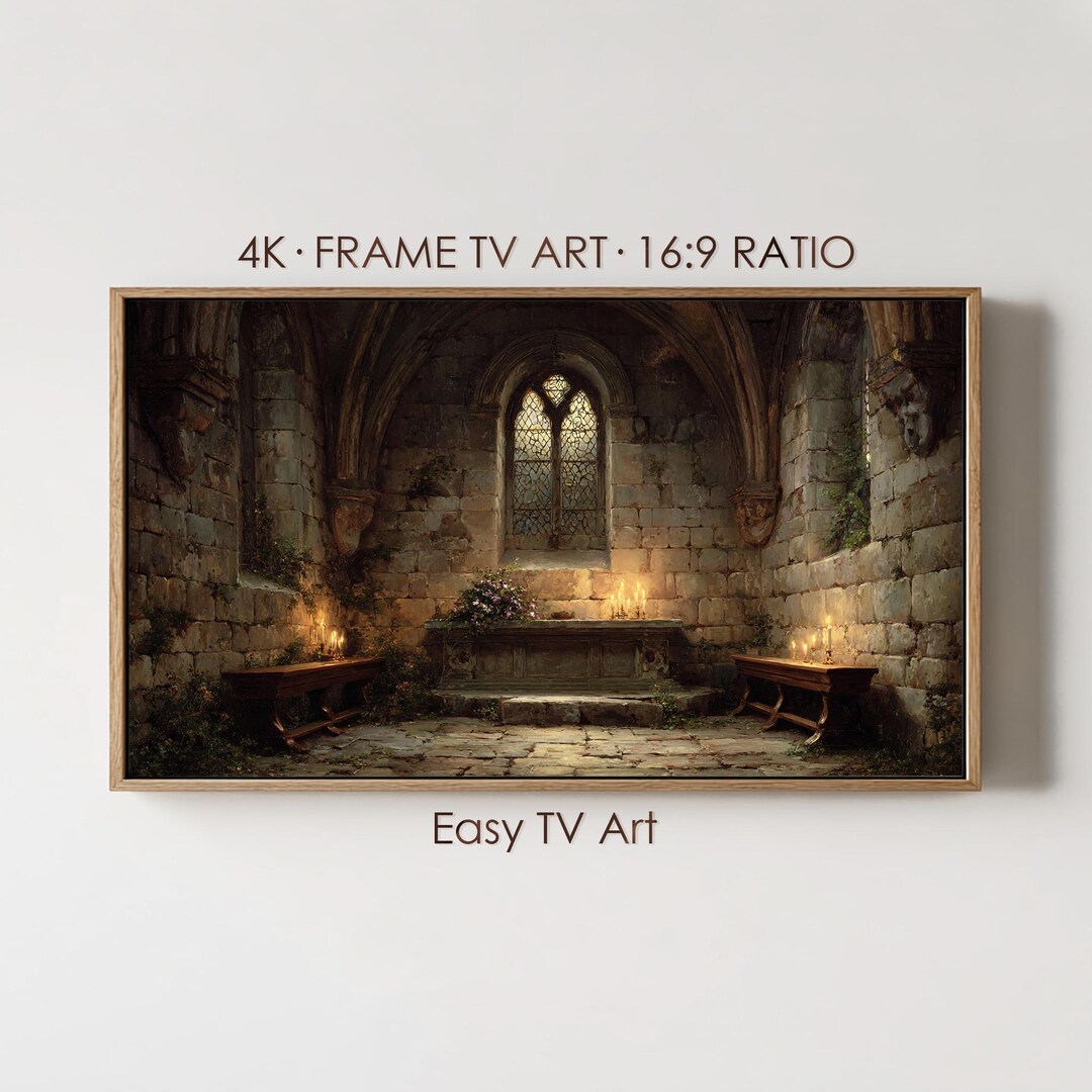 Medieval Stone Chapel Frame TV Art, Gothic Candlelit Interior, Digital ...