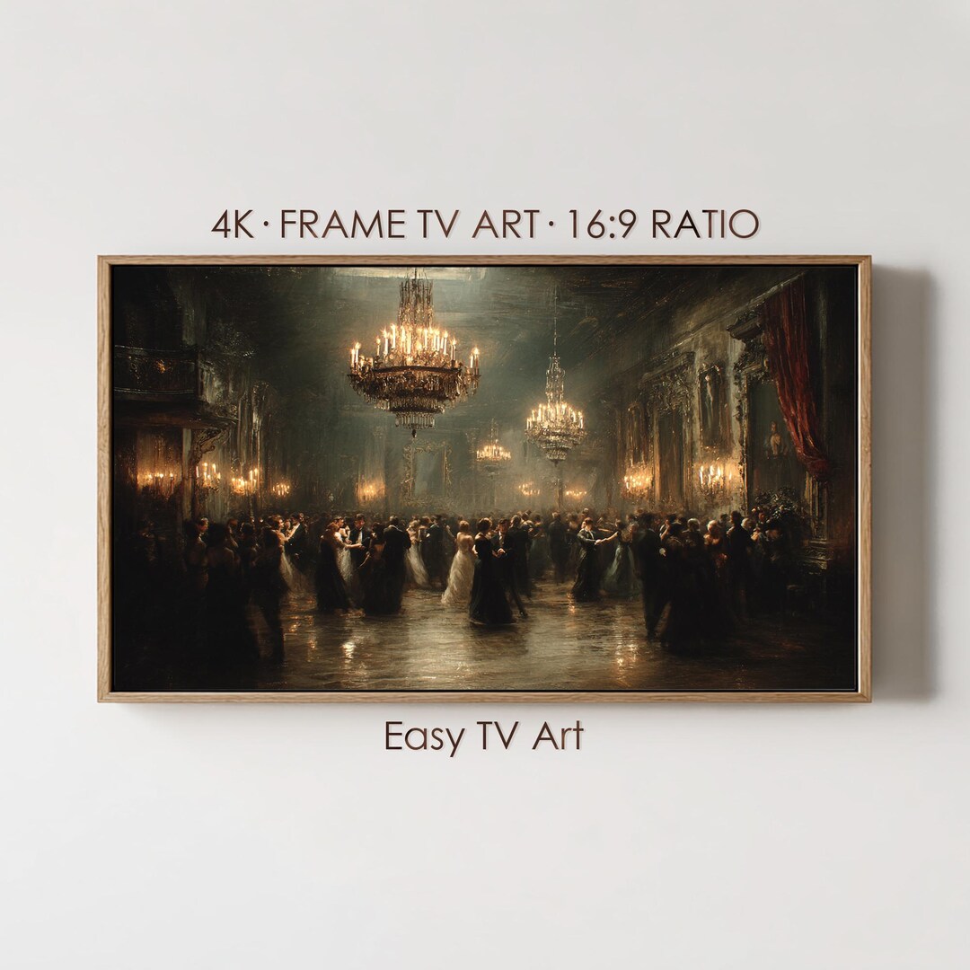 Romantic Frame TV Art, Elegant Ballroom Dance With Chandeliers, Digital ...