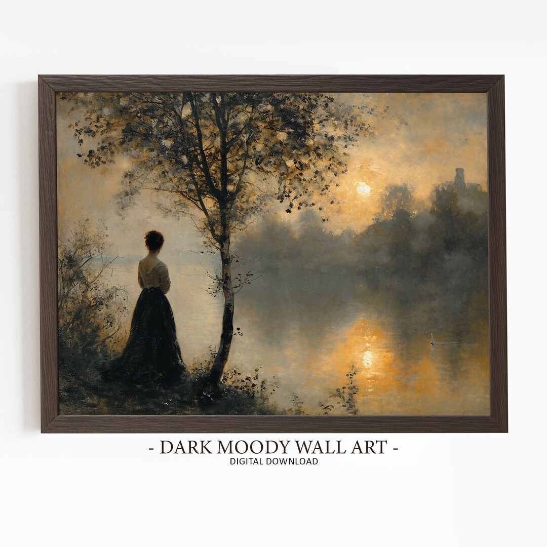 Romantic Castle River Sunset, Printable Dark Moody Wall Art, Victorian ...