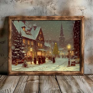 Vintage Christmas Village Printable Wall Art, Victorian City Town ...