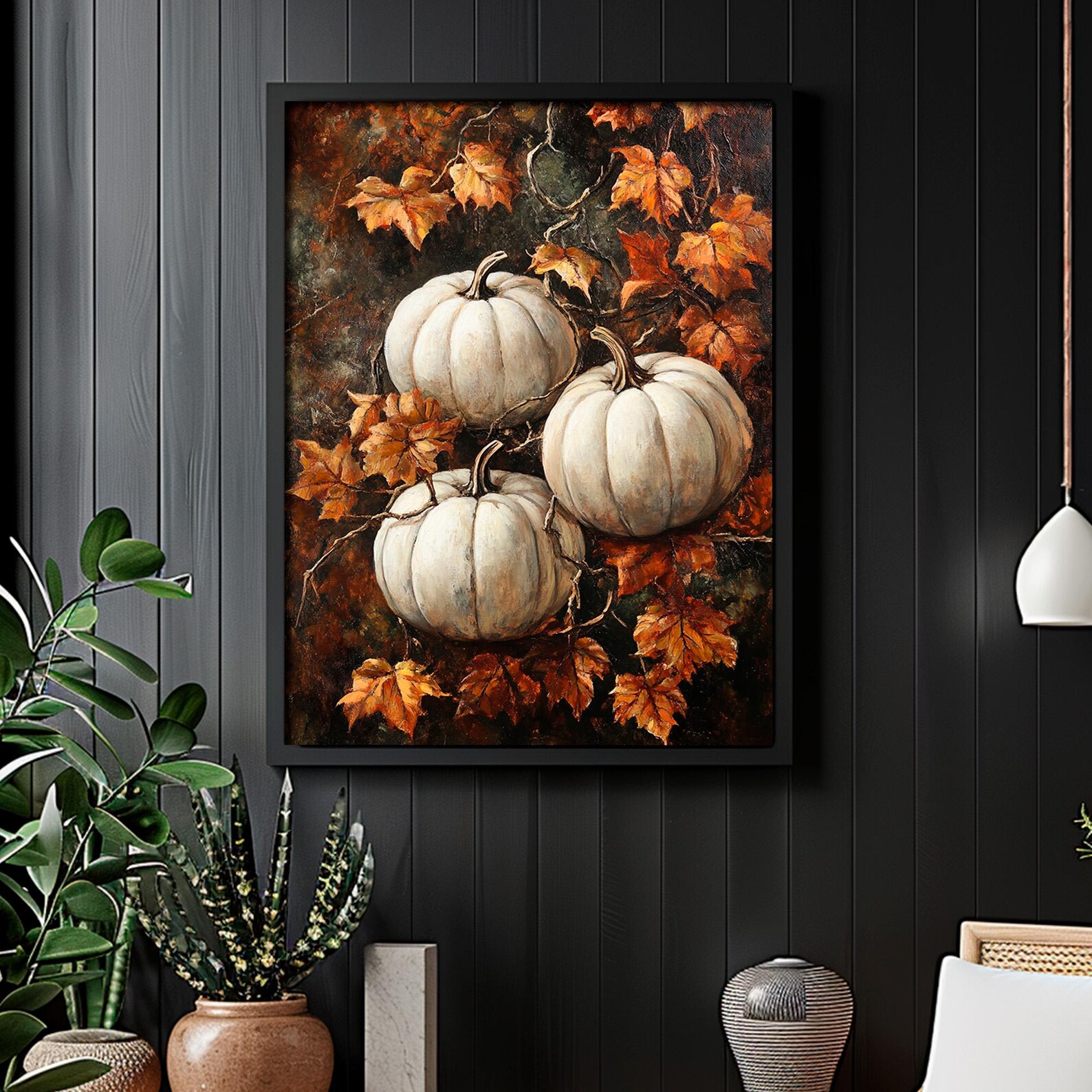 White Pumpkin Printable Wall Art, Rustic Autumn Harvest Print, Vintage ...