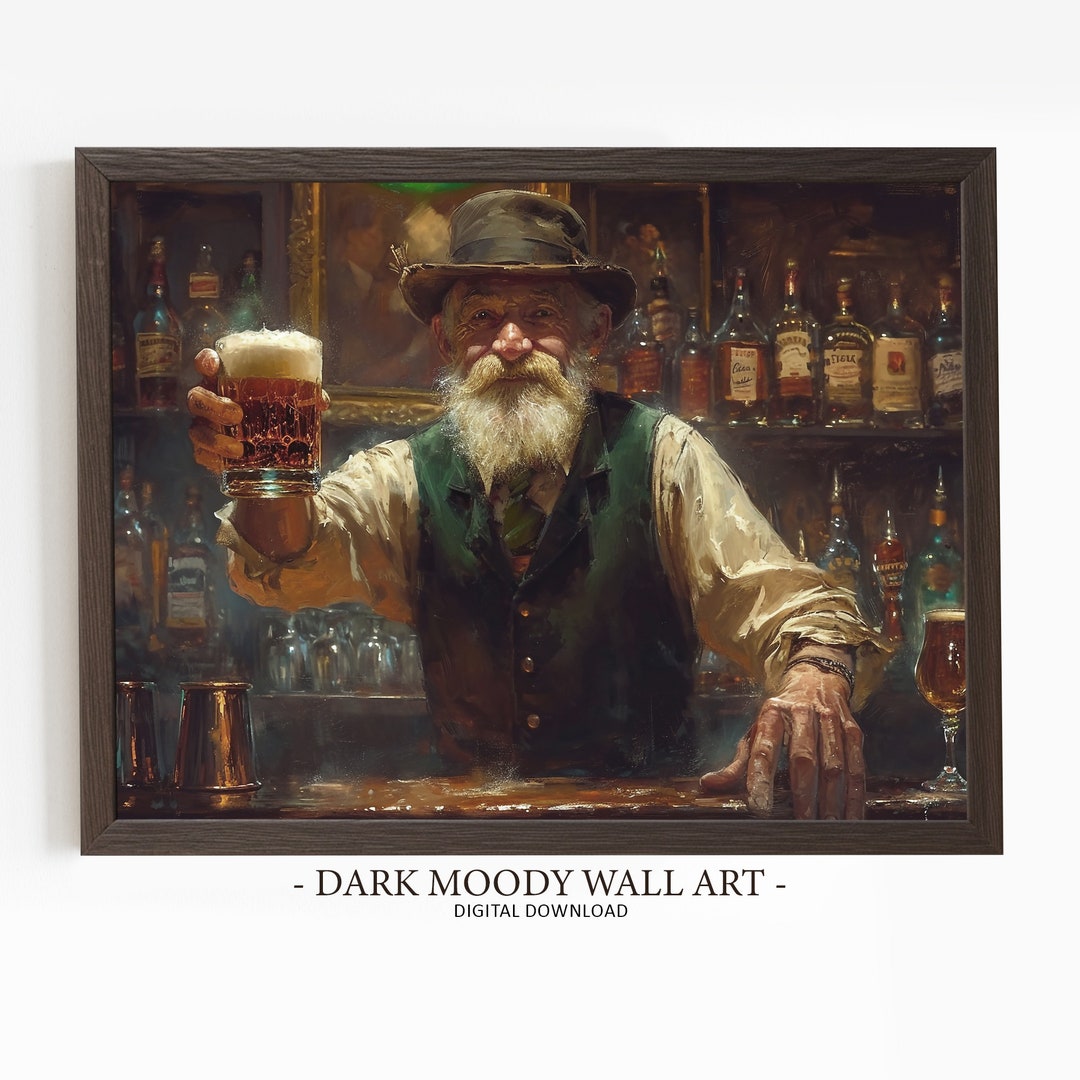 Irish Pub Bartender Printable Wall Art, Rustic Beer Tavern Portrait ...