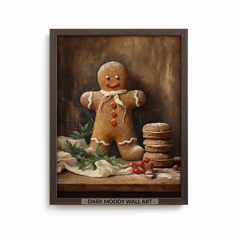 Gingerbread Print, Vintage Christmas Wall Art, Gingerbread Man Painting ...