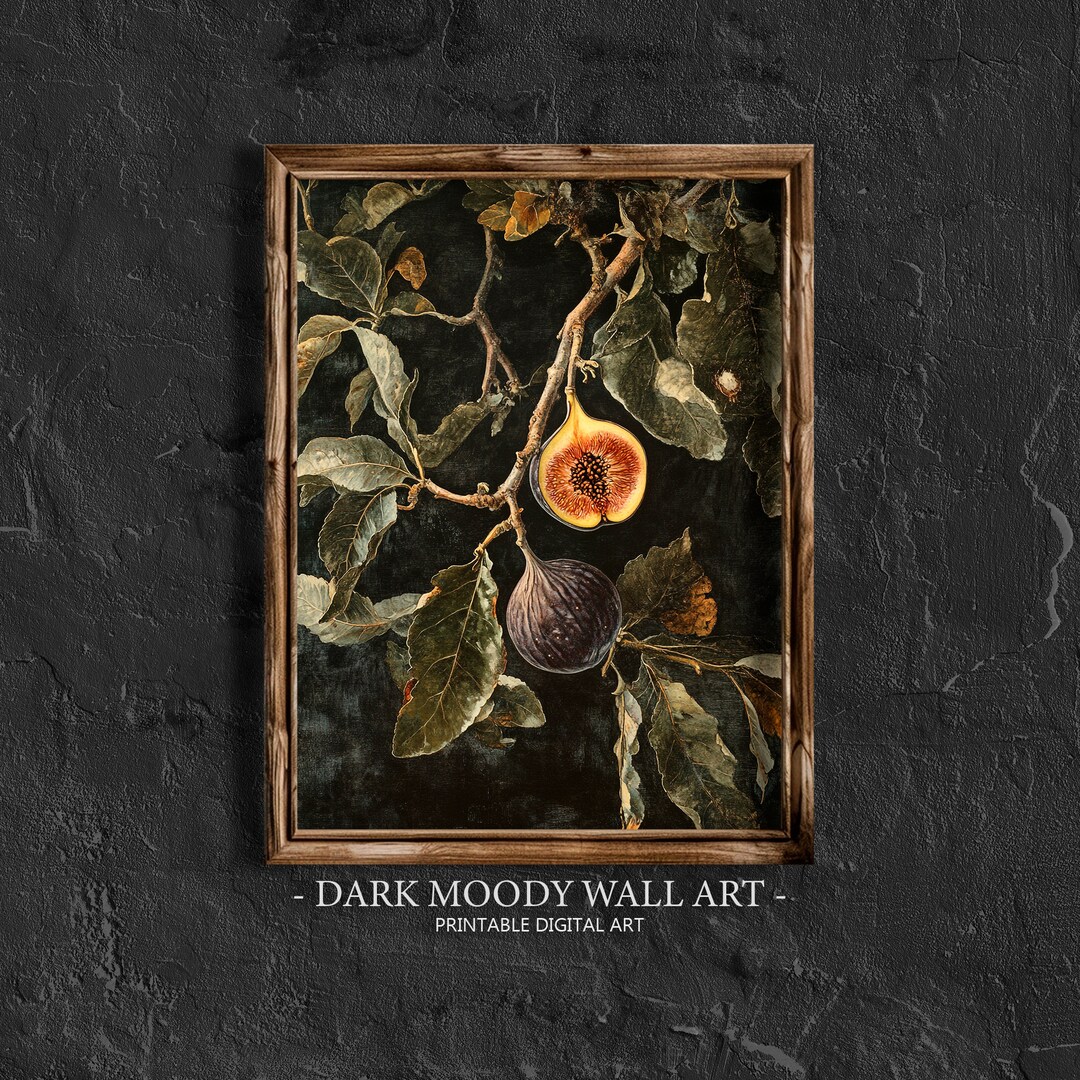Vintage Fig Print, Printable Fruit Wall Art, Moody Fig Tree Painting ...