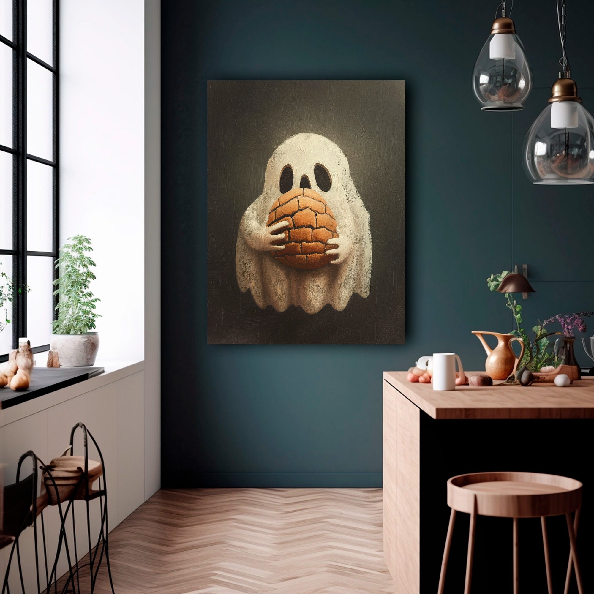 Mexican Ghost Eating Concha, Gothic Halloween Dark Academia Wall Art ...