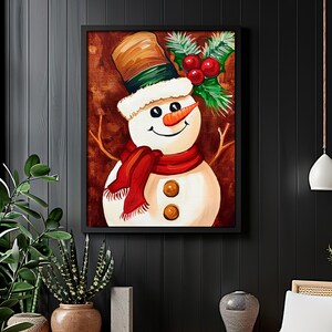 Snowman Painting Printable Christmas Holiday Wall Art Rustic ...