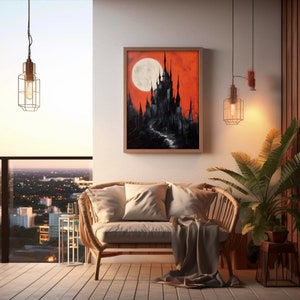 Abstract Dracula Castle Print, Gothic Dark Moody Wall Art, Halloween ...