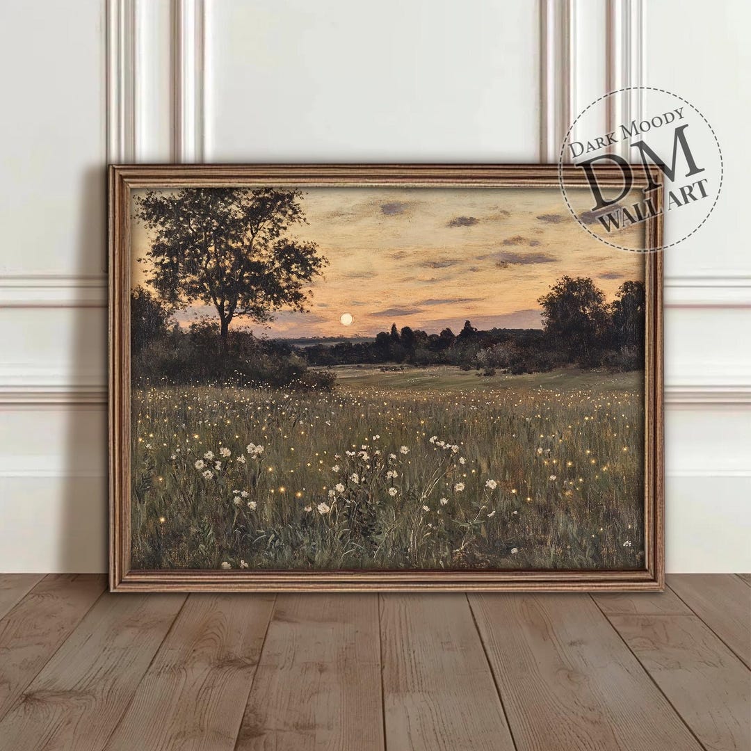 Firefly Field Landscape Printable Wall Art, Evening Countryside Scene ...
