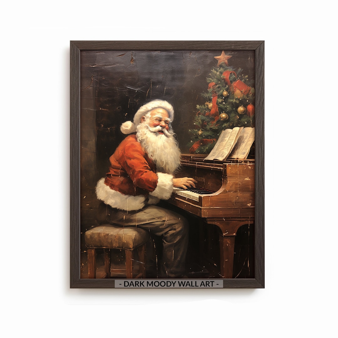 Santa Playing Piano Print Vintage Printable Christmas Decor - Etsy