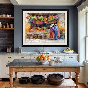 Mexican Market Scene Printable Wall Art, Rustic Colorful Fiesta Decor ...