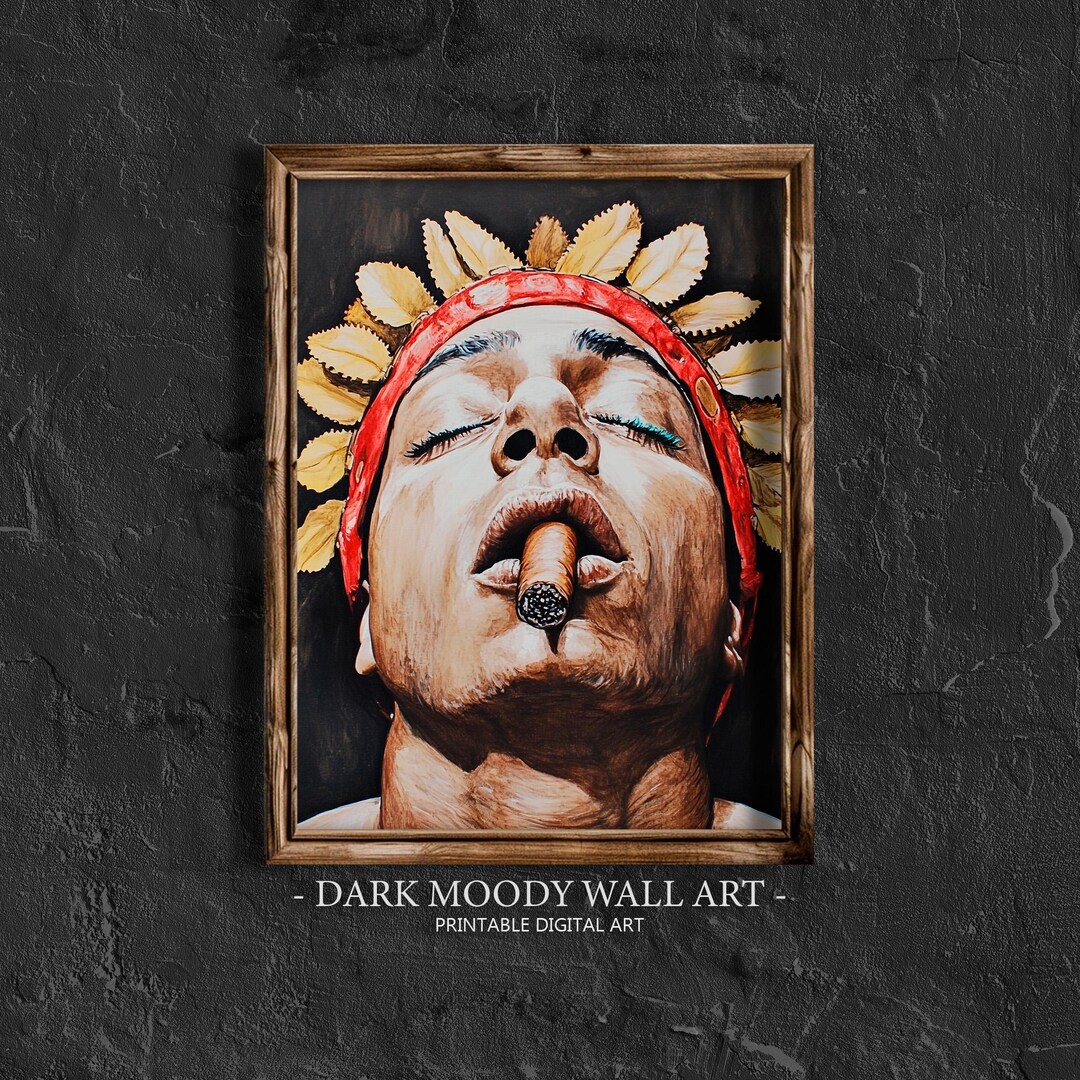 Printable Cigar Wall Art, Cigar Smoking Man Painting Print, Cigar Bar ...