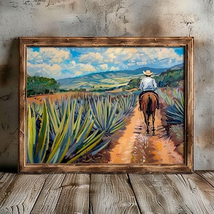 Mexican Wall Art, Man Riding Through Agave Fields, Printable Mexican ...