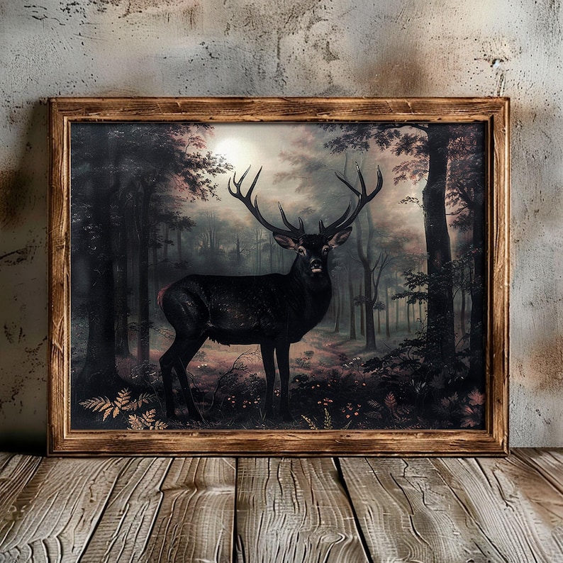 Stag Printable Wall Art, Gothic Woodland Animal Print, Digital Download ...