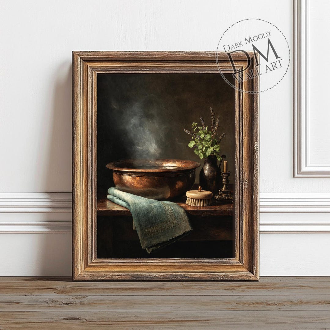Bathroom Decor Printable Wall Art, Vintage Copper Basin With Candle ...