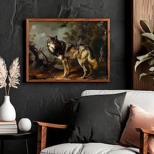 Antique Wolf Print, Printable Wolf Wall Art, Moody Rustic Farmhouse ...