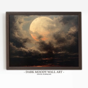 Full Moon Print, Night Moonlight Printable, Moody Decor, Dark Halloween ...