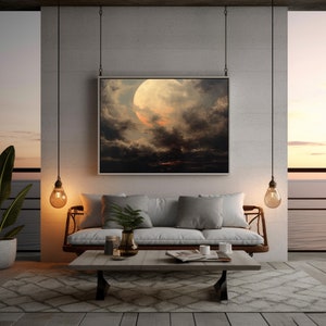 Full Moon Print, Night Moonlight Printable, Moody Decor, Dark Halloween ...