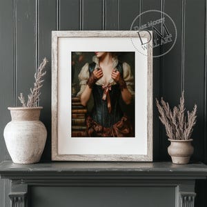 Coquette Girl With Books, Printable Dark Moody Wall Art, Literary ...