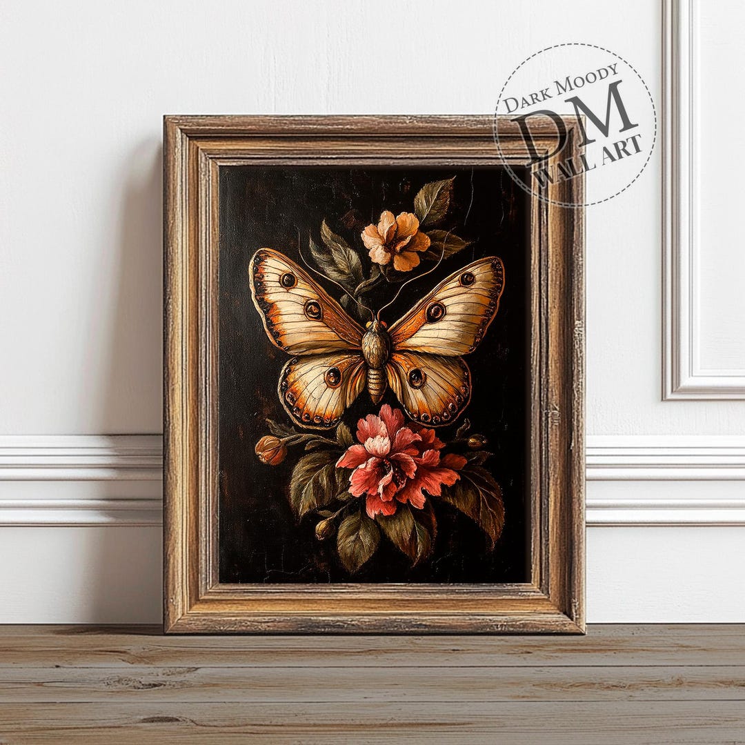Dark Gothic Butterfly Living Room Printable Wall Art, Vintage Floral ...