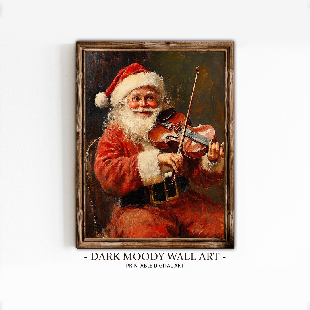 Santa Playing Violin Print, Printable Vintage Christmas Wall Art ...