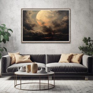 Full Moon Print, Night Moonlight Printable, Moody Decor, Dark Halloween ...