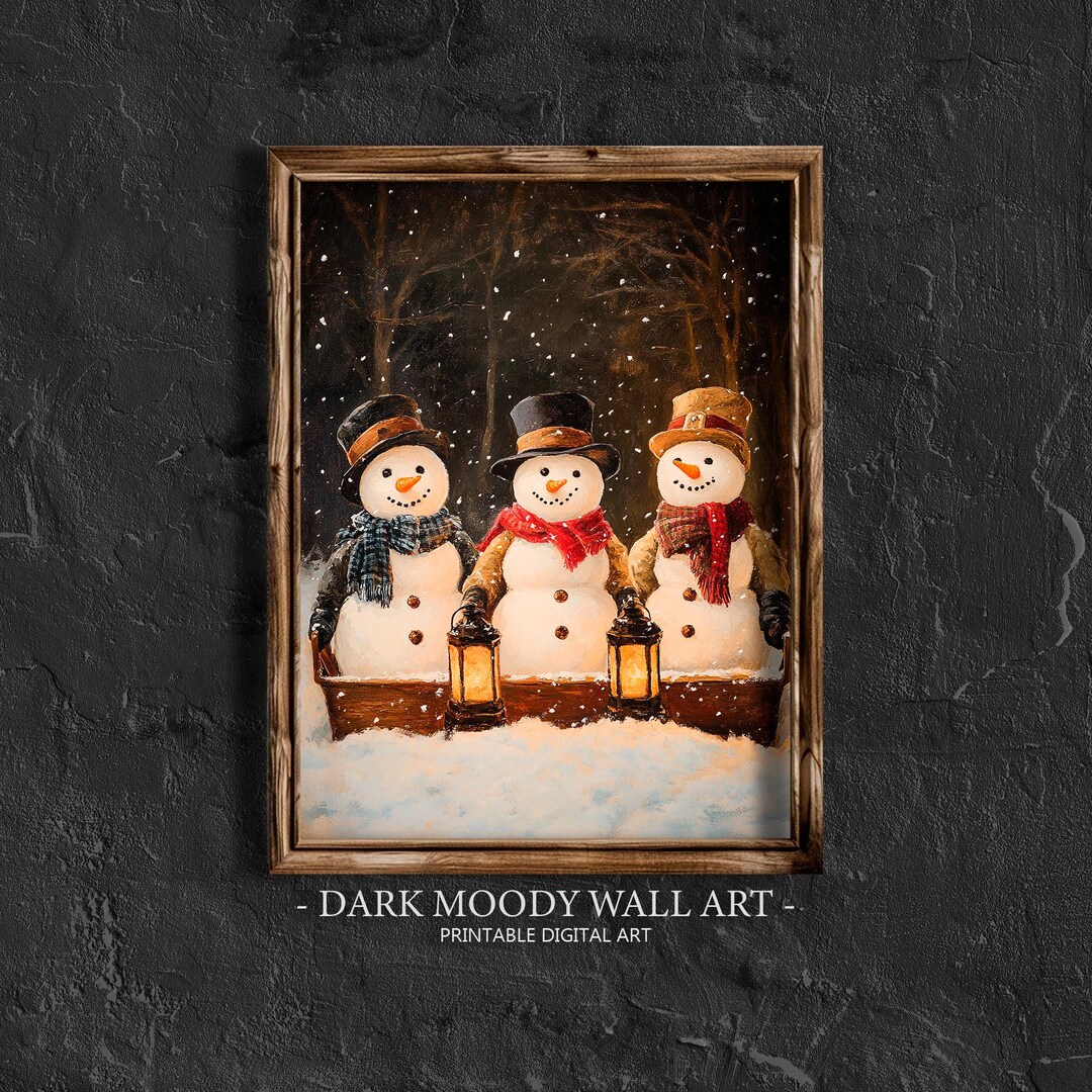 Snowman Print, Printable Vintage Christmas Wall Art, Rustic Christmas ...