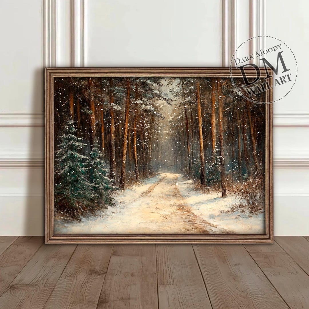 Winter Forest Path Printable Wall Art, Snowy Woodland Landscape ...