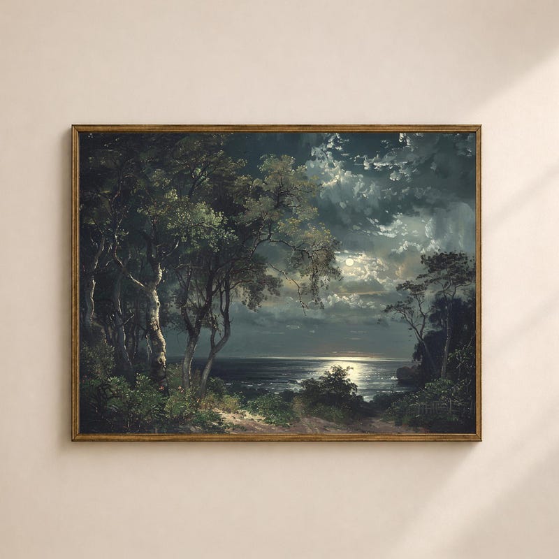 Vintage Moonlit Landscape - Etsy
