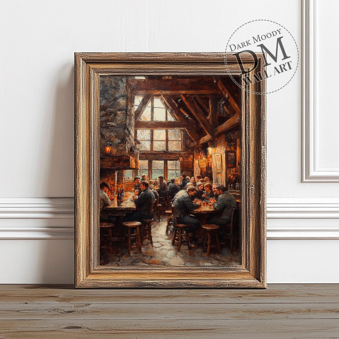 Irish Pub Interior Printable Wall Art, Rustic Tavern Beer Scene Print ...