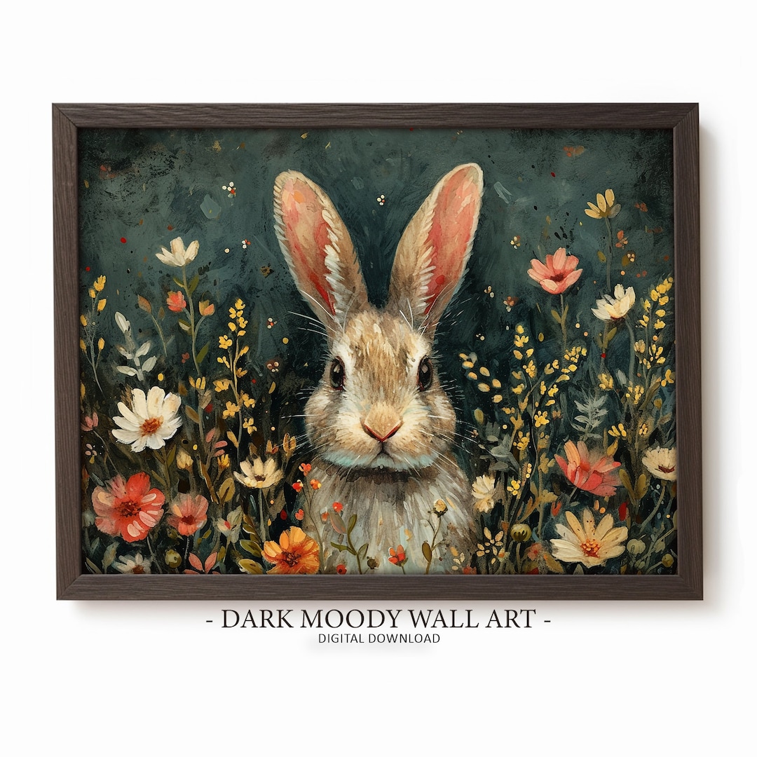 Dark Easter Bunny Prints, Spring Printable Wall Art, Digital Farmhouse ...